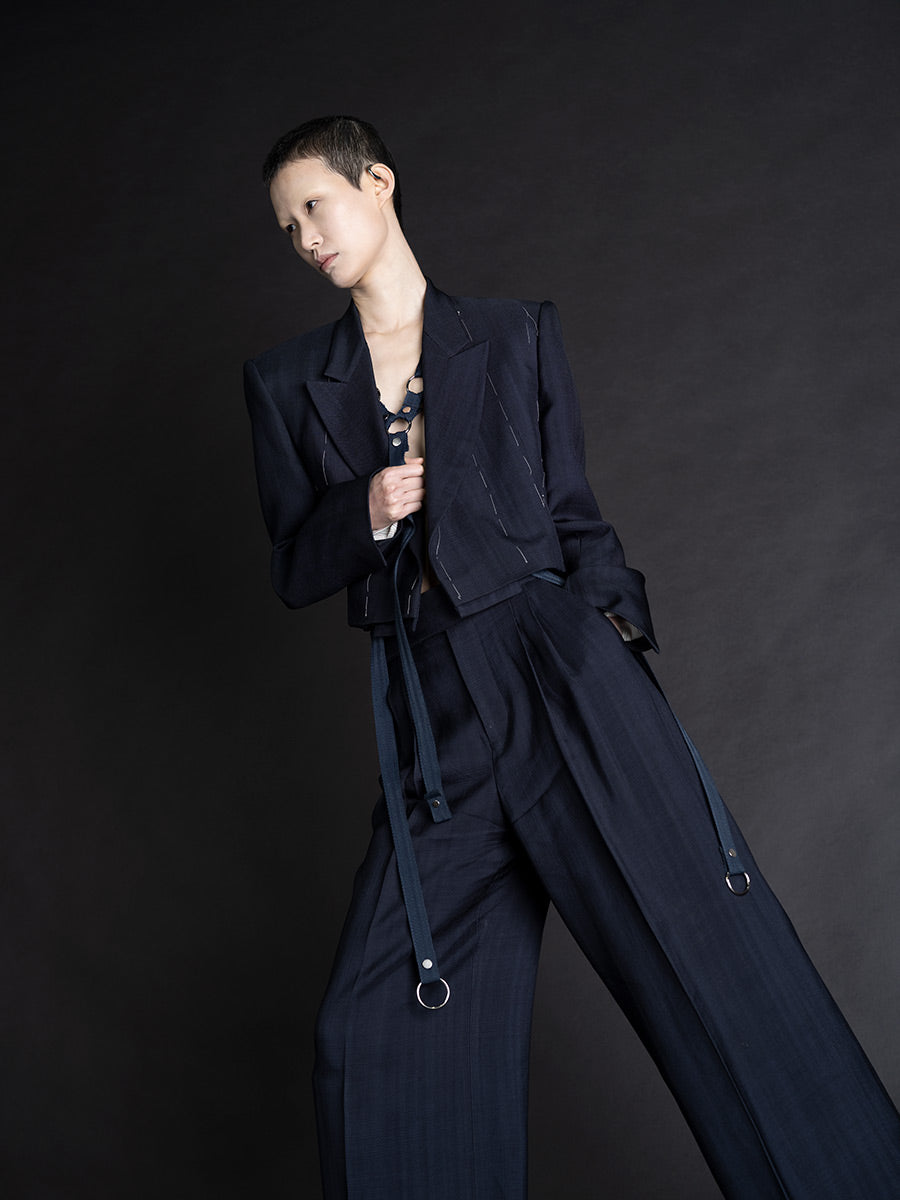 CROPPED JACKET WITH GARTERS NAVY – BY. Bonnie Young